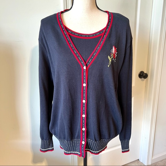 Koret | Sweaters | Vintage Koret Navy Embroidered Cardigan With Built ...